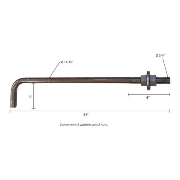 ANCHOR BOLT GR2 90 DEG 3/4"X24"X3" BARE I Spring Creek Products