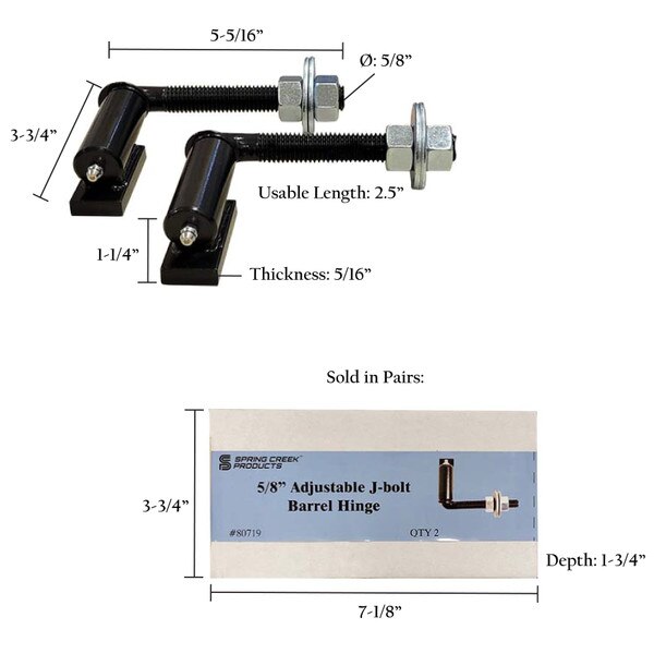 5/8" J-Bolt Adjustable Barrel Hinge Pairs | Spring Creek Products