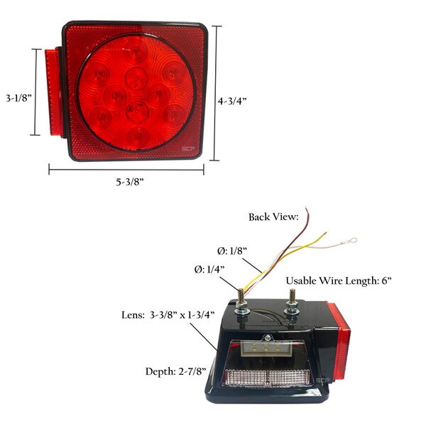 Trailer Light - 4" Square Stop/Turn/Tail/License Plate Light - Dark Red ...