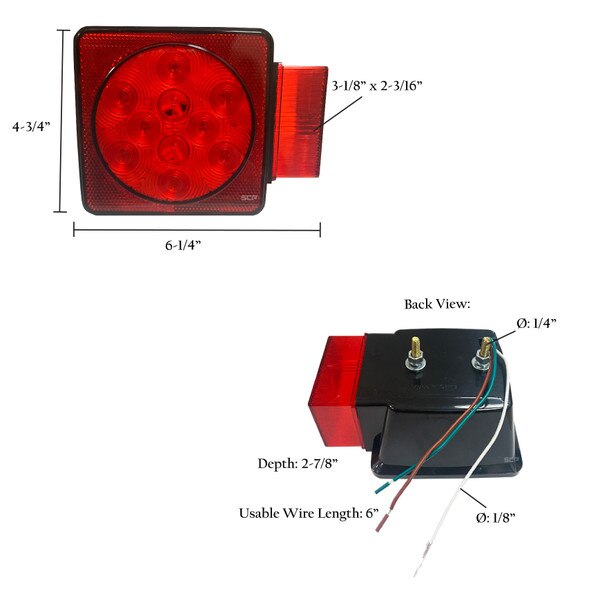 Trailer Light - 4" Square Stop/Turn/Tail- Dark Red Lens/LEDS - Over 80 ...