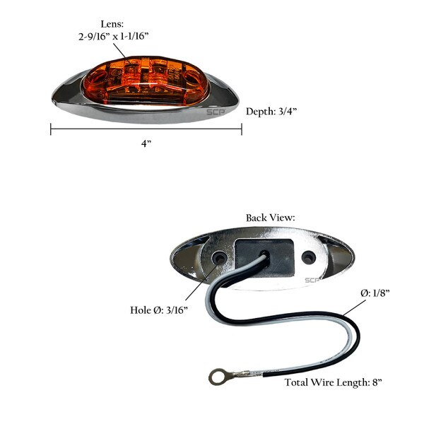 Trailer Light - 2.6" X 1" Surface Mount Marker Light - Chromed Sleek ...