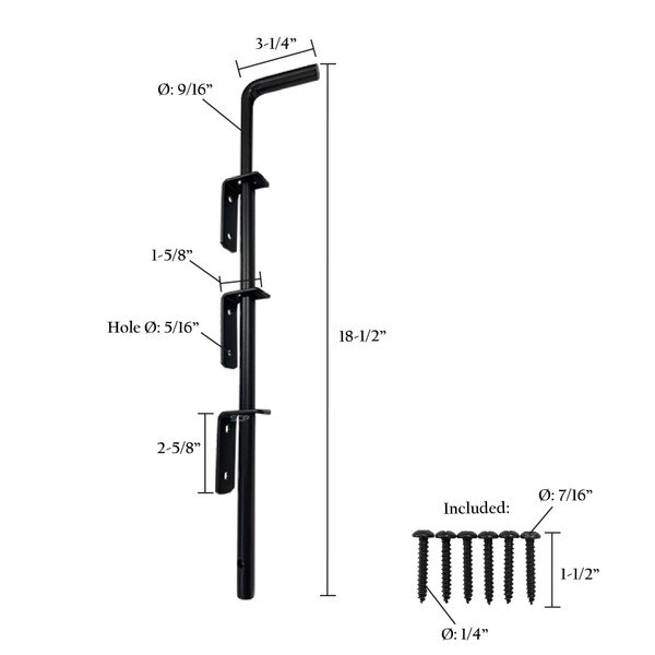 Cane Bolt 1/2" X 18" W/ Brackets - Black | Spring Creek Products