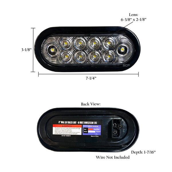 Trailer Light - 6" Oval Backup Light - Clear Lens/10 LEDS White ...